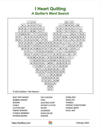 I Heart Quilting – A Quilter’s Word Search | Quiltblox.com