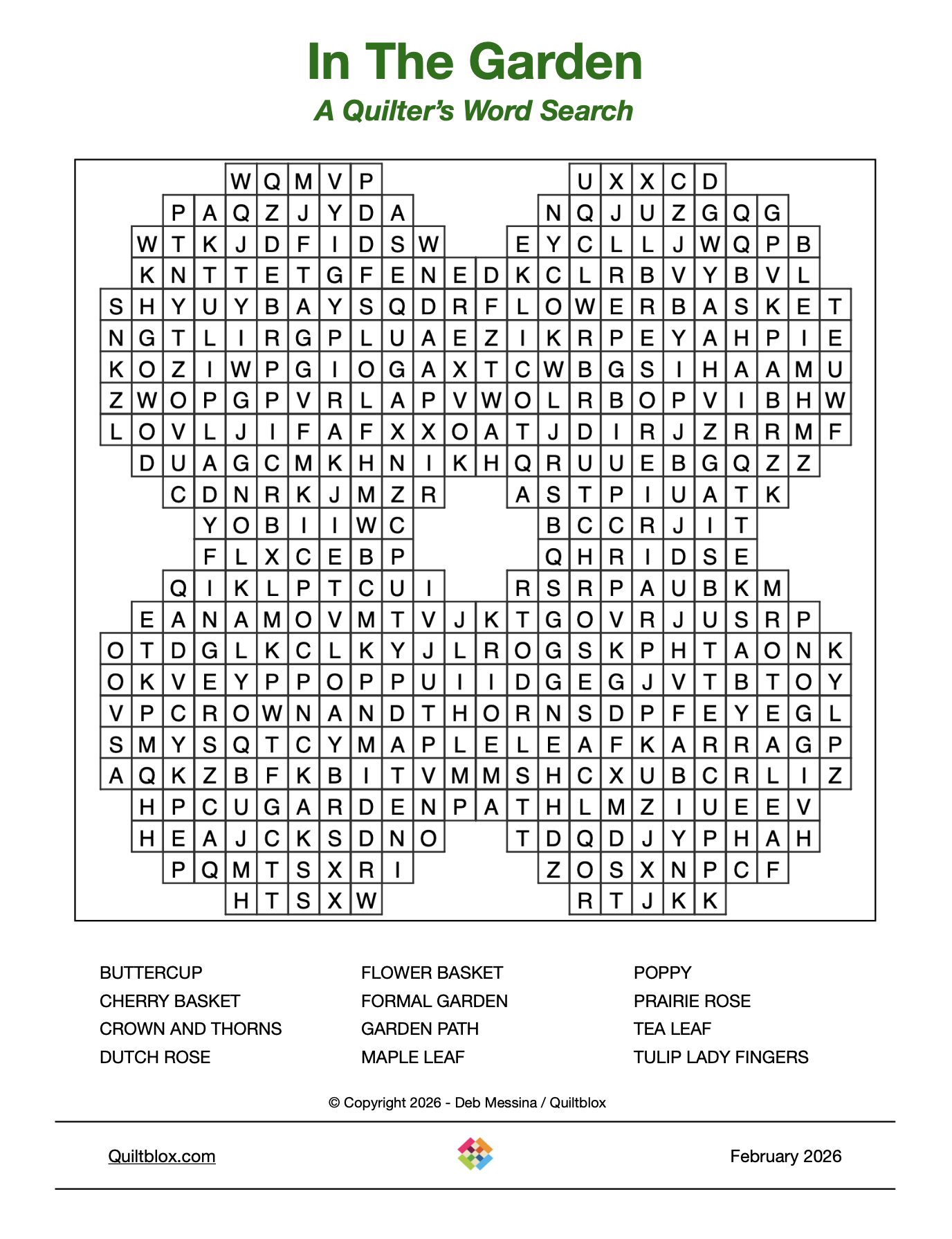 A Little Quilty Word Search Fun: In The Garden | Quiltblox.com